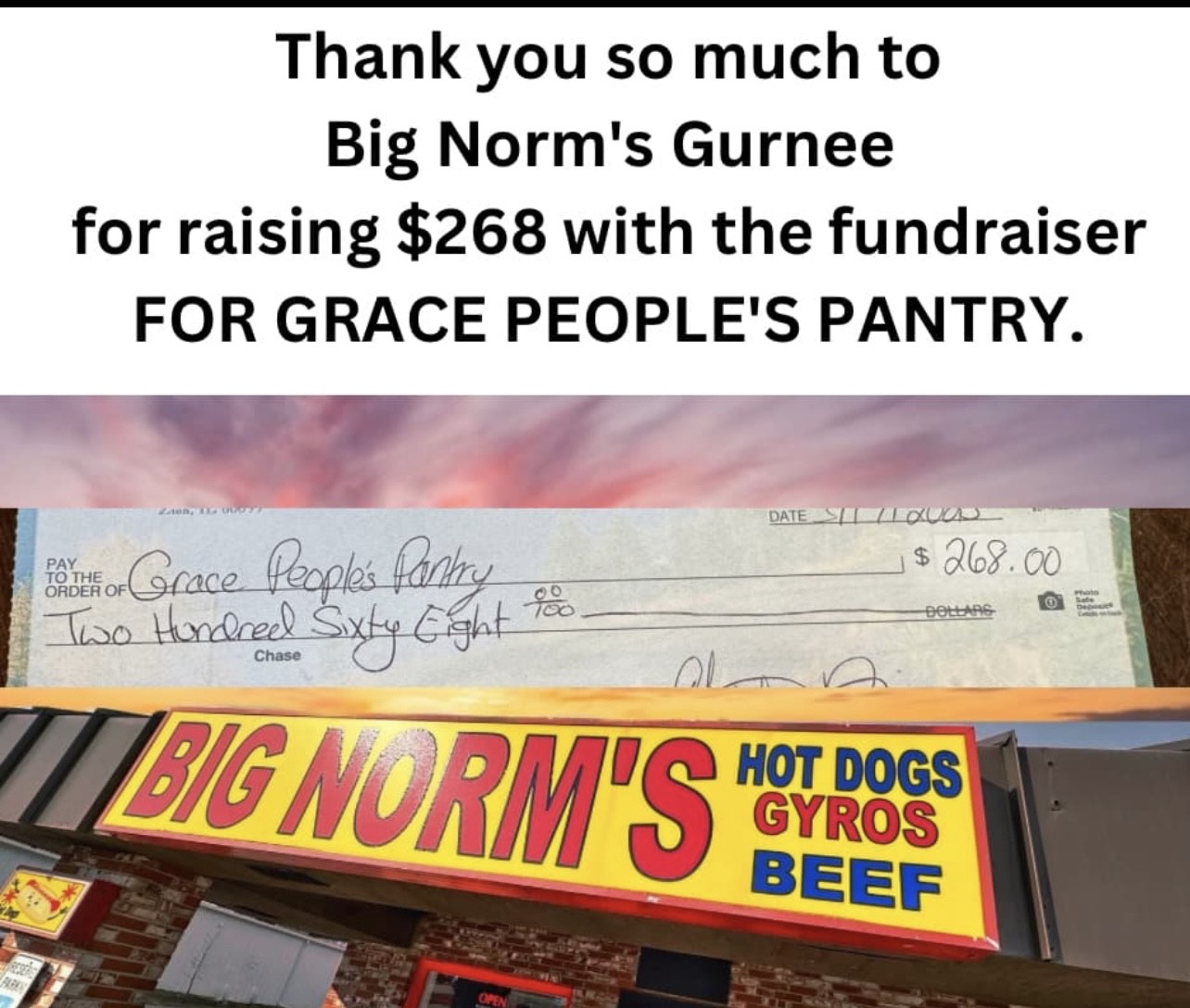 Big Norm’s Thank You and Check – Grace ELCA Kenosha